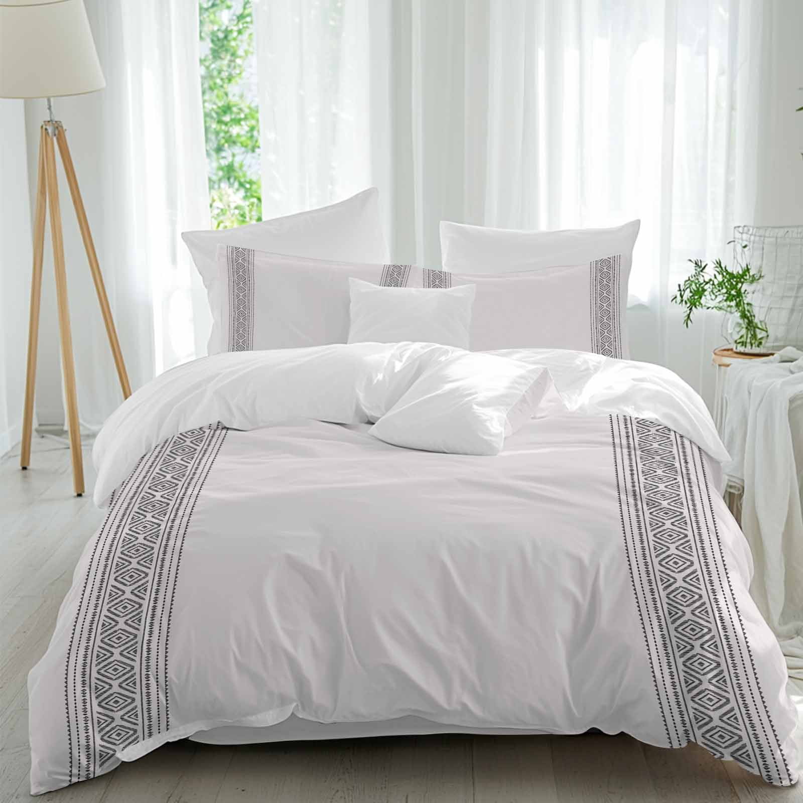 4 Piece Duvet Cover Set Full, Boho Black Geometric Texture Soft ...