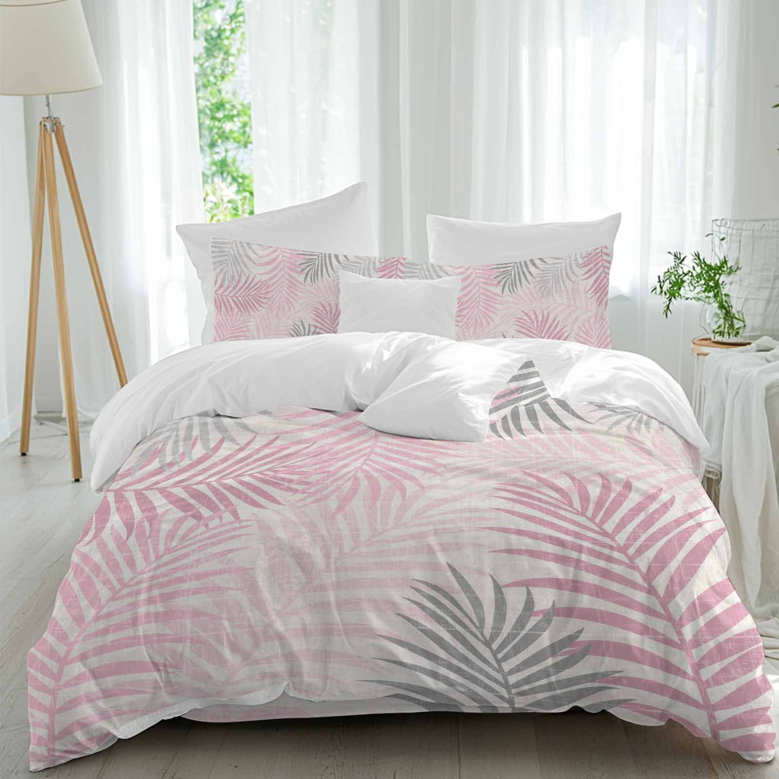 4 Piece Duvet Cover Set Full, Boho Palm Branches Leaves Soft Breathable ...