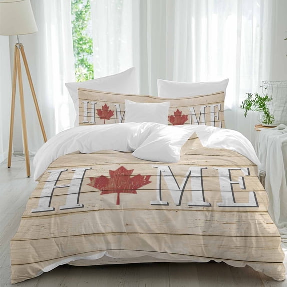 4 Piece Duvet Cover Set Full, Canadian Day Home Words Soft Breathable ...