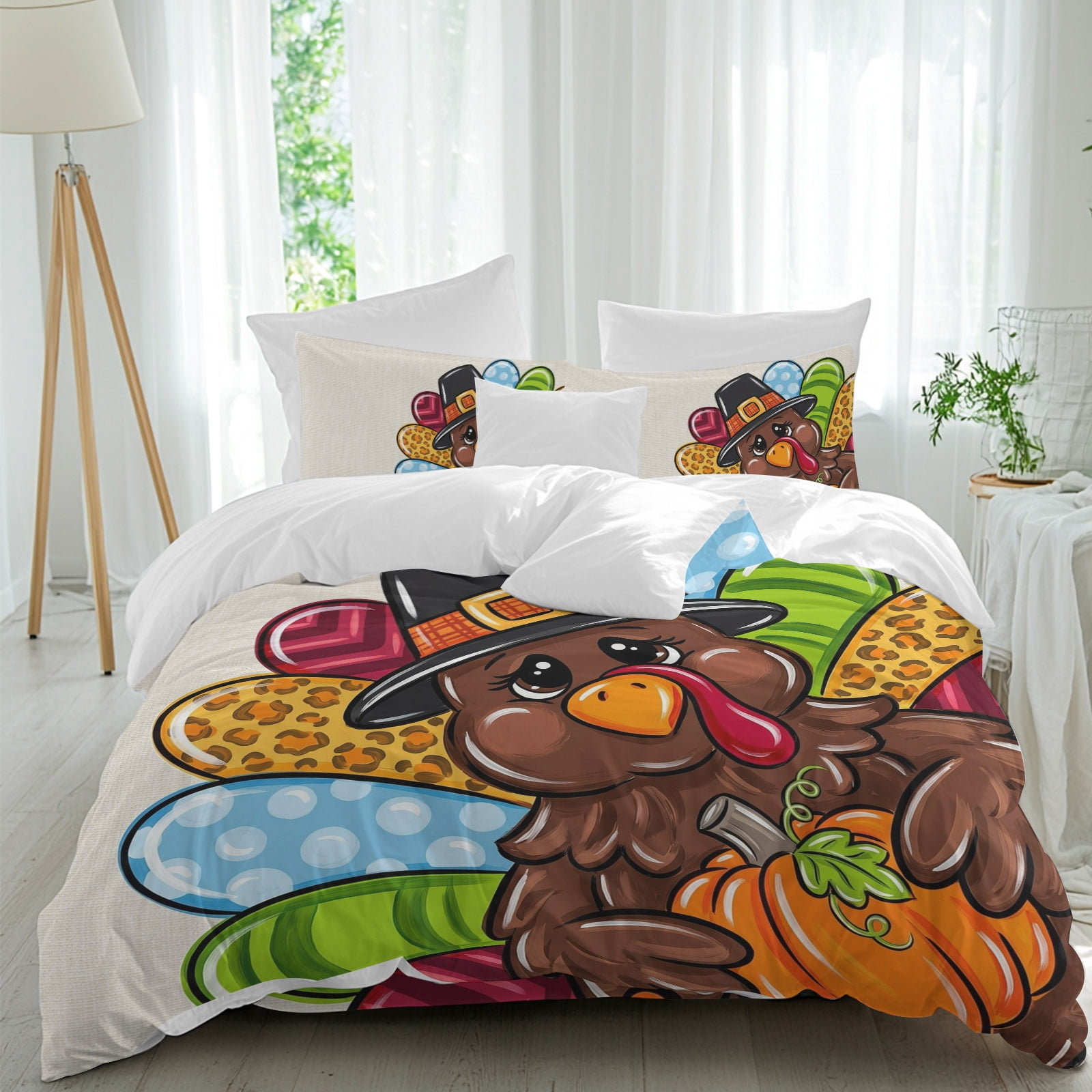4 Piece Duvet Cover Set Full, Cartoon Thanksgiving Turkey Soft ...