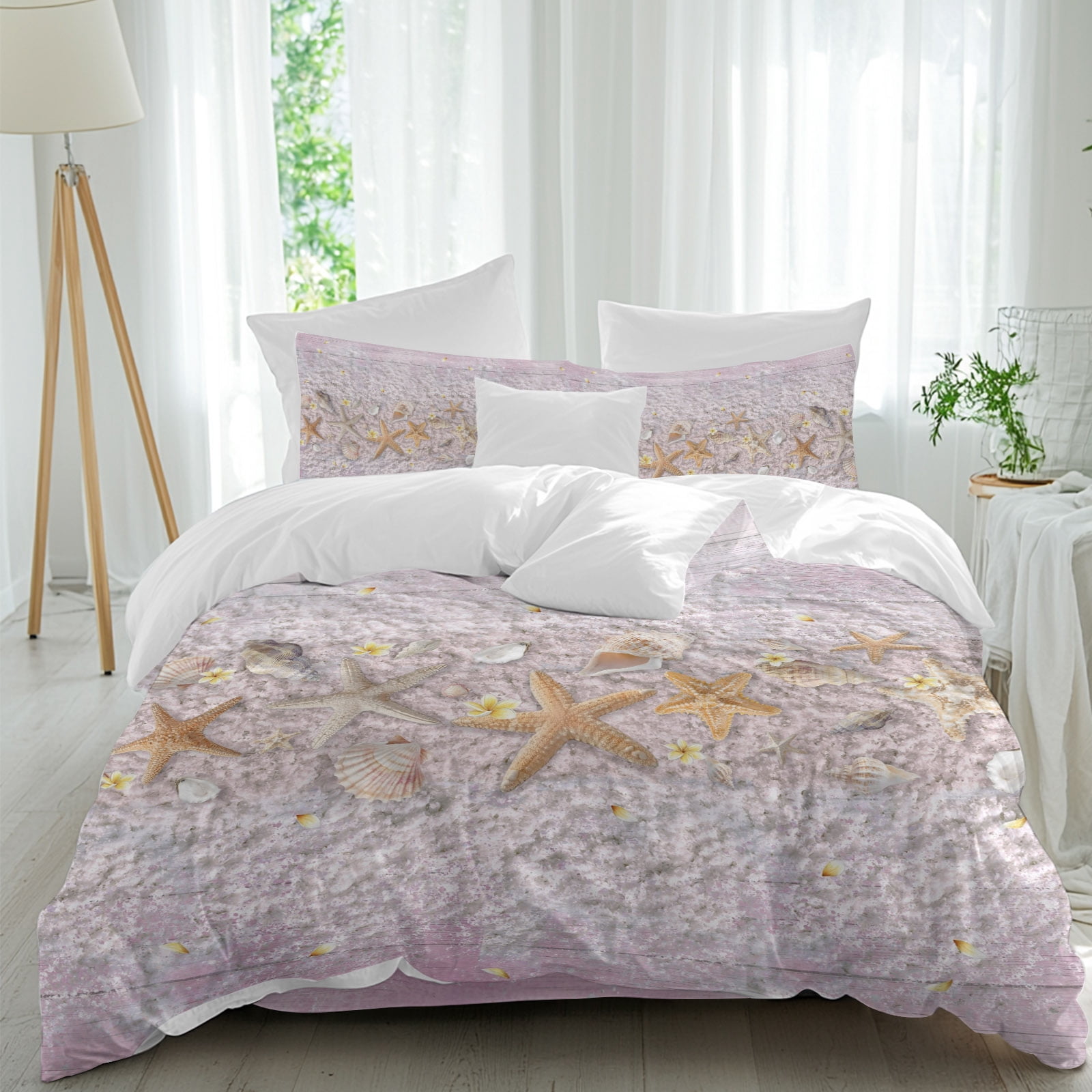 4 Piece Duvet Cover Set Full, Coastal Beach Starfish Shell Conch Soft ...