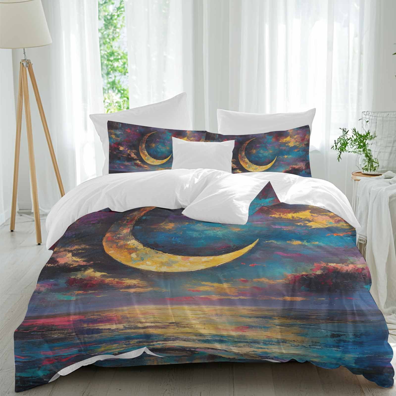 4 Piece Duvet Cover Set Full, Coastal Night Moon Ocean Seascape Soft ...