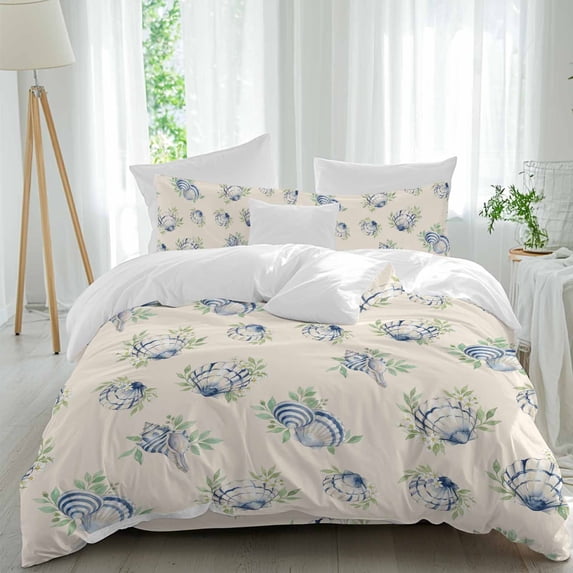 4 Piece Duvet Cover Set Full, Coastal Ocean Shell Conch Soft Breathable ...