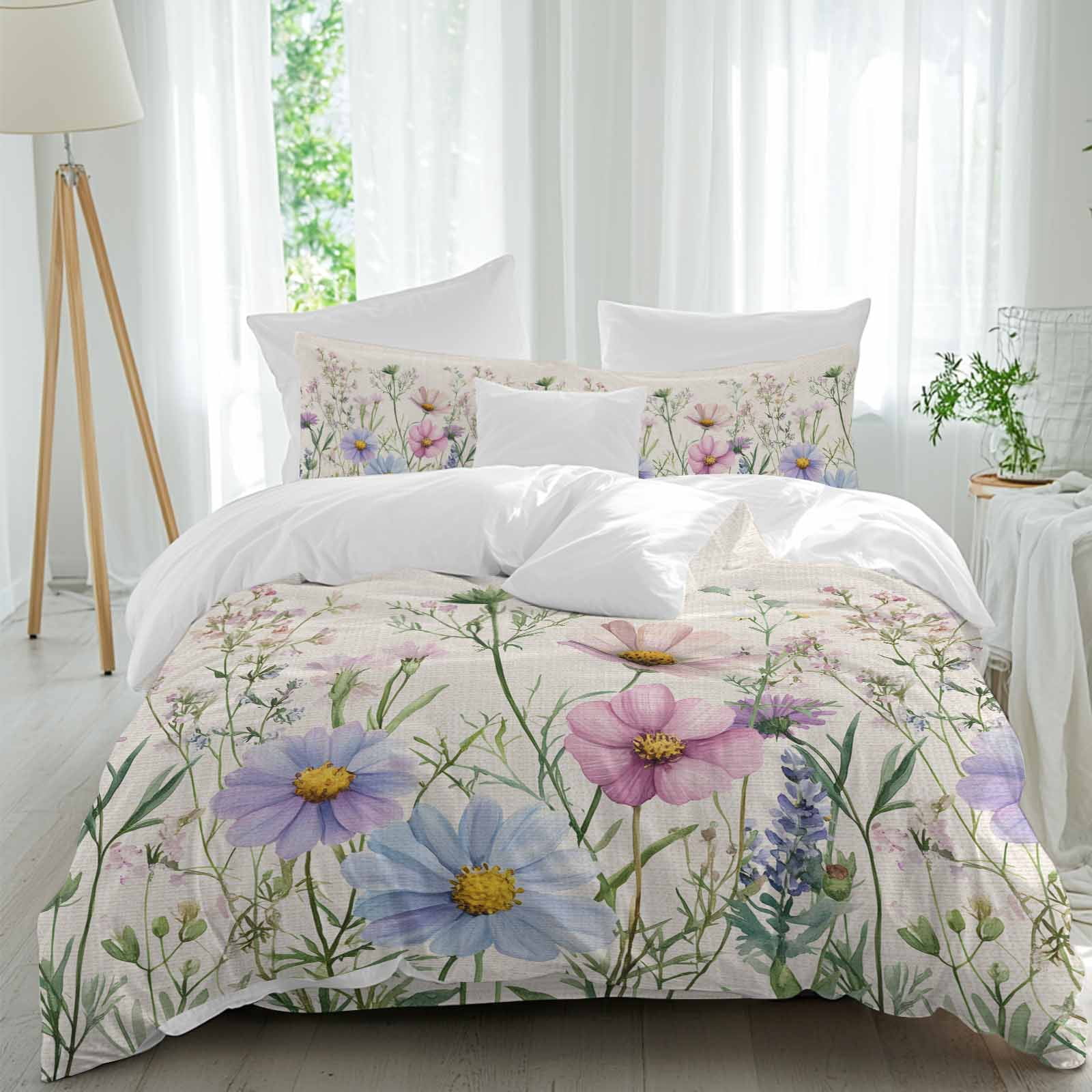 4 Piece Duvet Cover Set Full, Colorful Flower Farm Plant Herb Soft ...