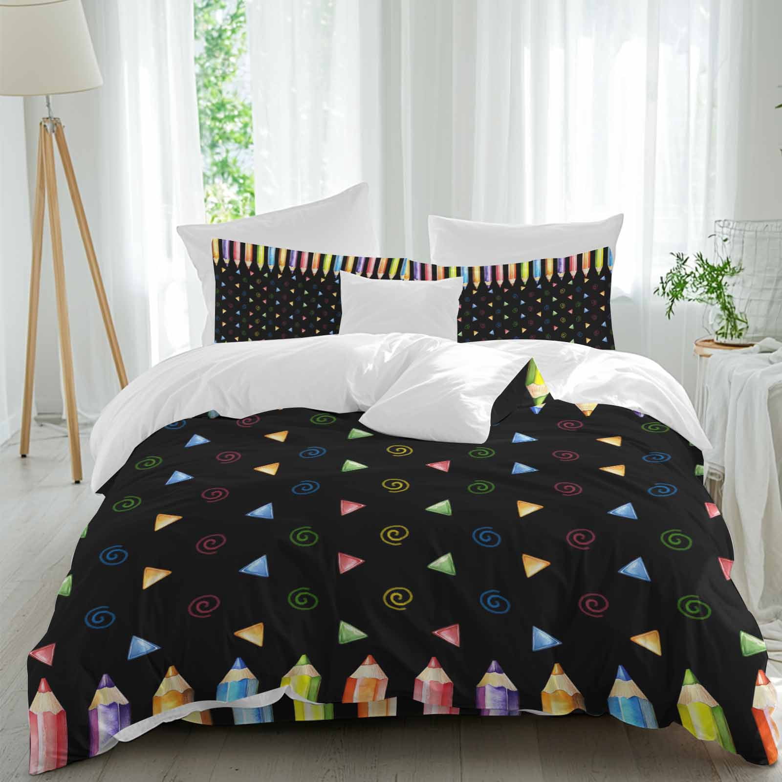 4 Piece Duvet Cover Set Full, Colorful Pencil Triangle Black Soft ...