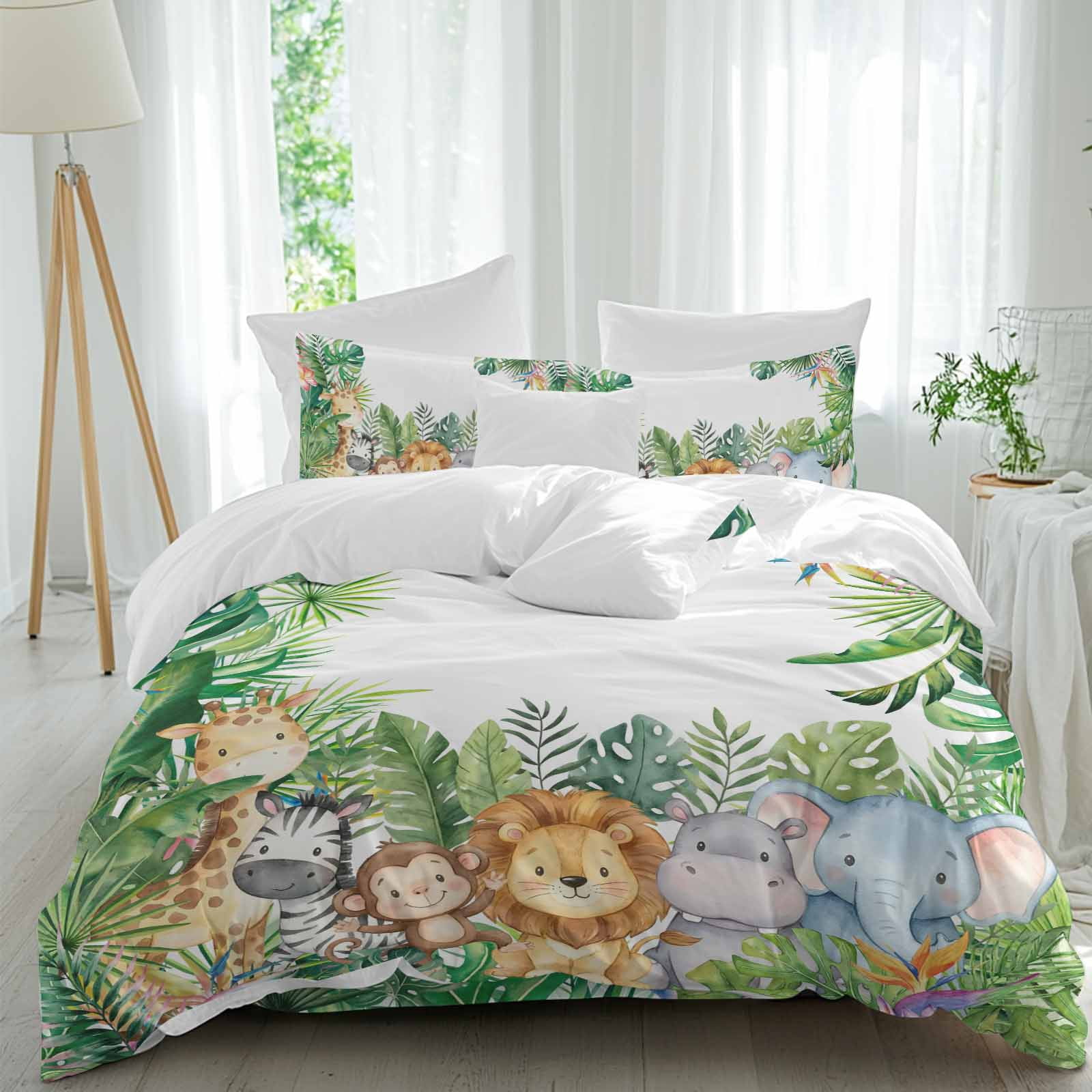 4 Piece Duvet Cover Set Full, Cute Giraffes Zebras Hippocampus Soft ...