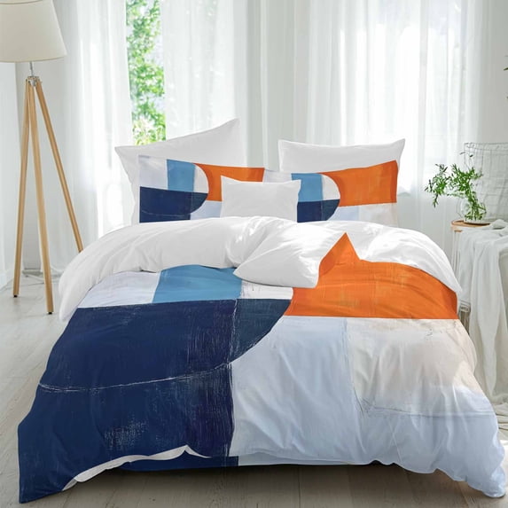 4 Piece Duvet Cover Set Full, Dark Blue Gradient Color Block Soft ...