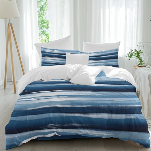 4 Piece Duvet Cover Set Full, Dark Blue Gradient Water Ripples Soft ...