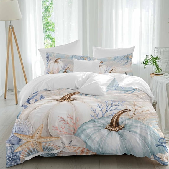 4 Piece Duvet Cover Set Full, Fall Ocean Starfish Shell Soft Breathable ...