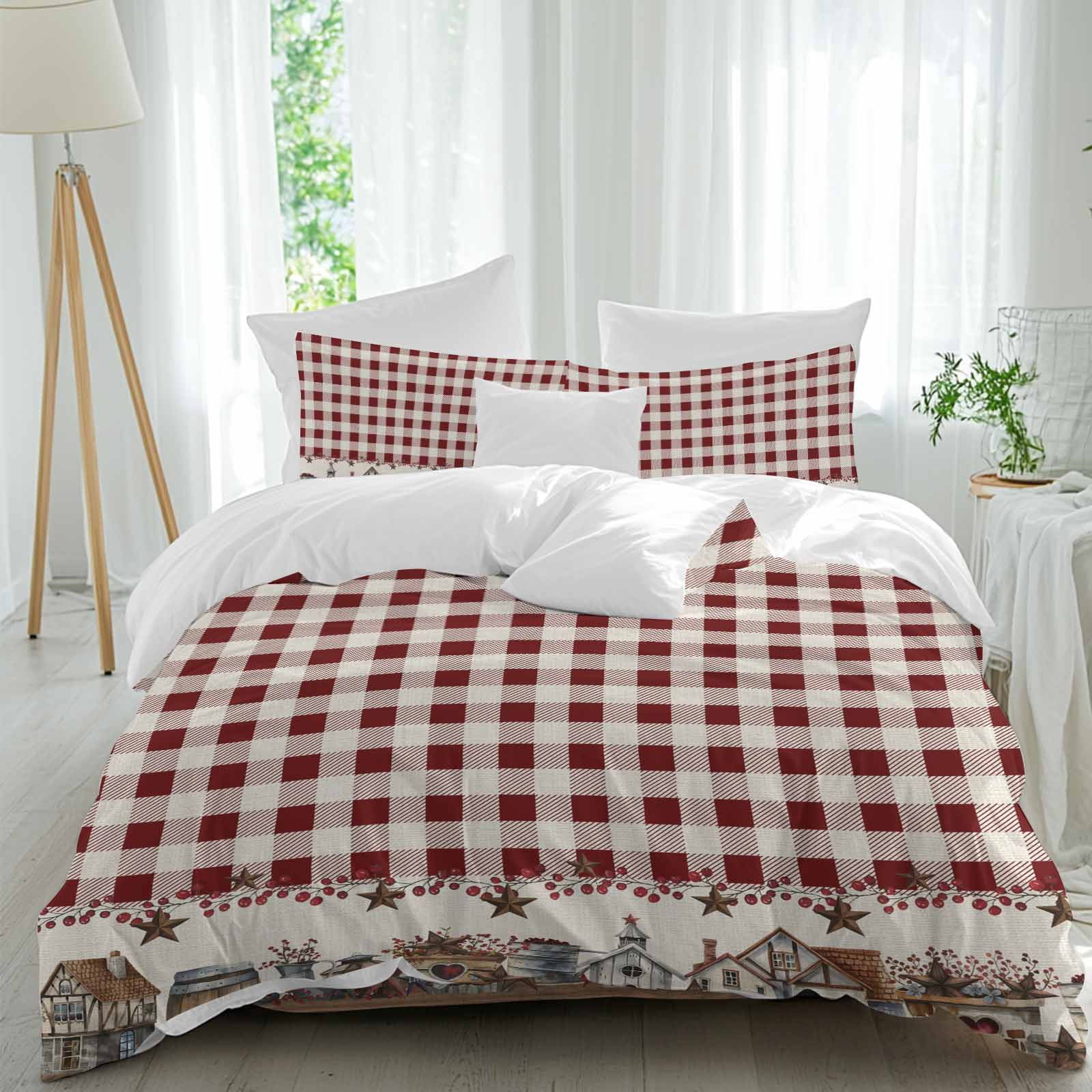 4 Piece Duvet Cover Set Full, Farm Barn Western Star on Vintage Soft ...