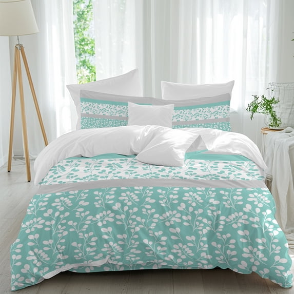 4 Piece Duvet Cover Set Full, Farm Flower Classical Stripes Soft ...