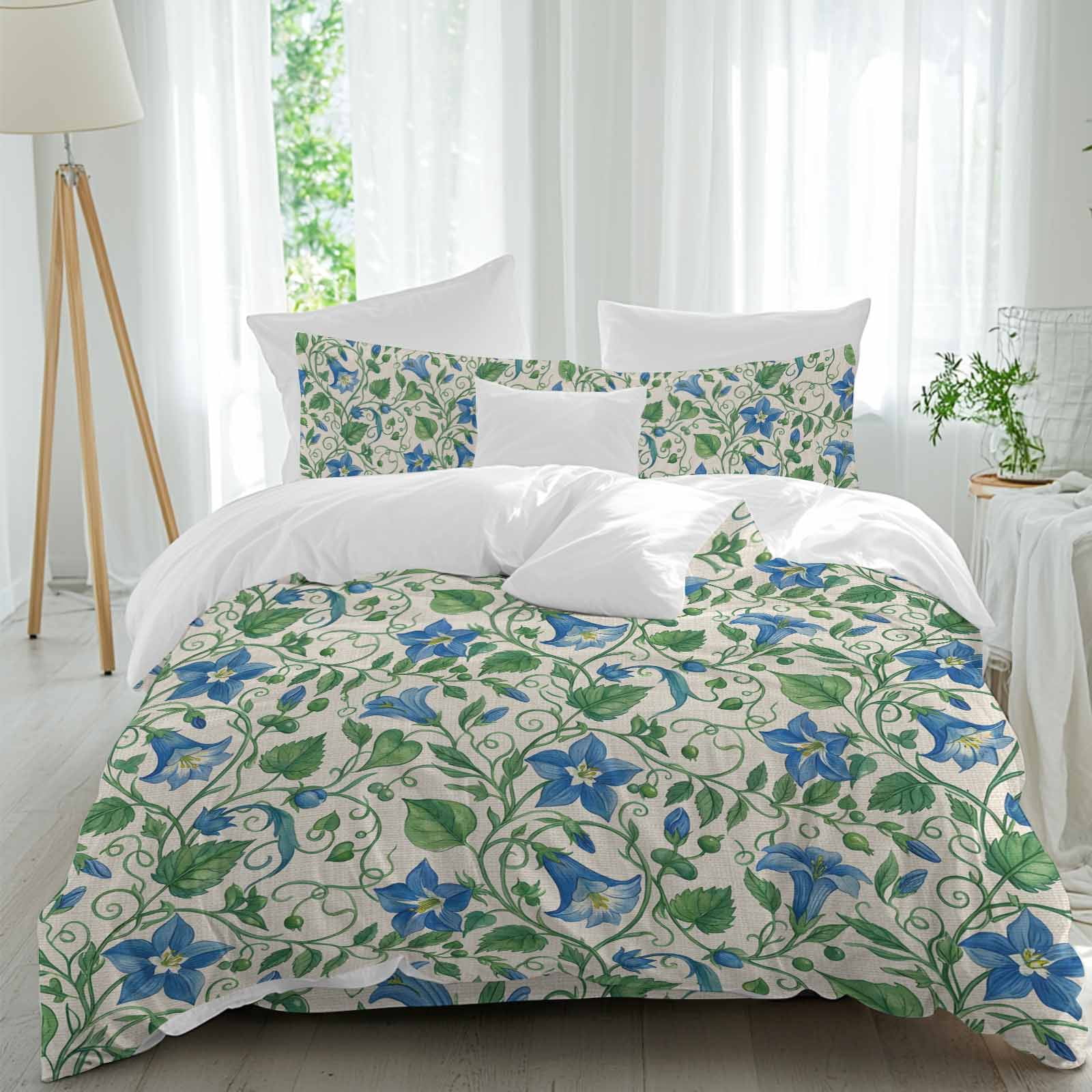 4 Piece Duvet Cover Set Full, Farm Morning Glory Ombre Blue Soft ...