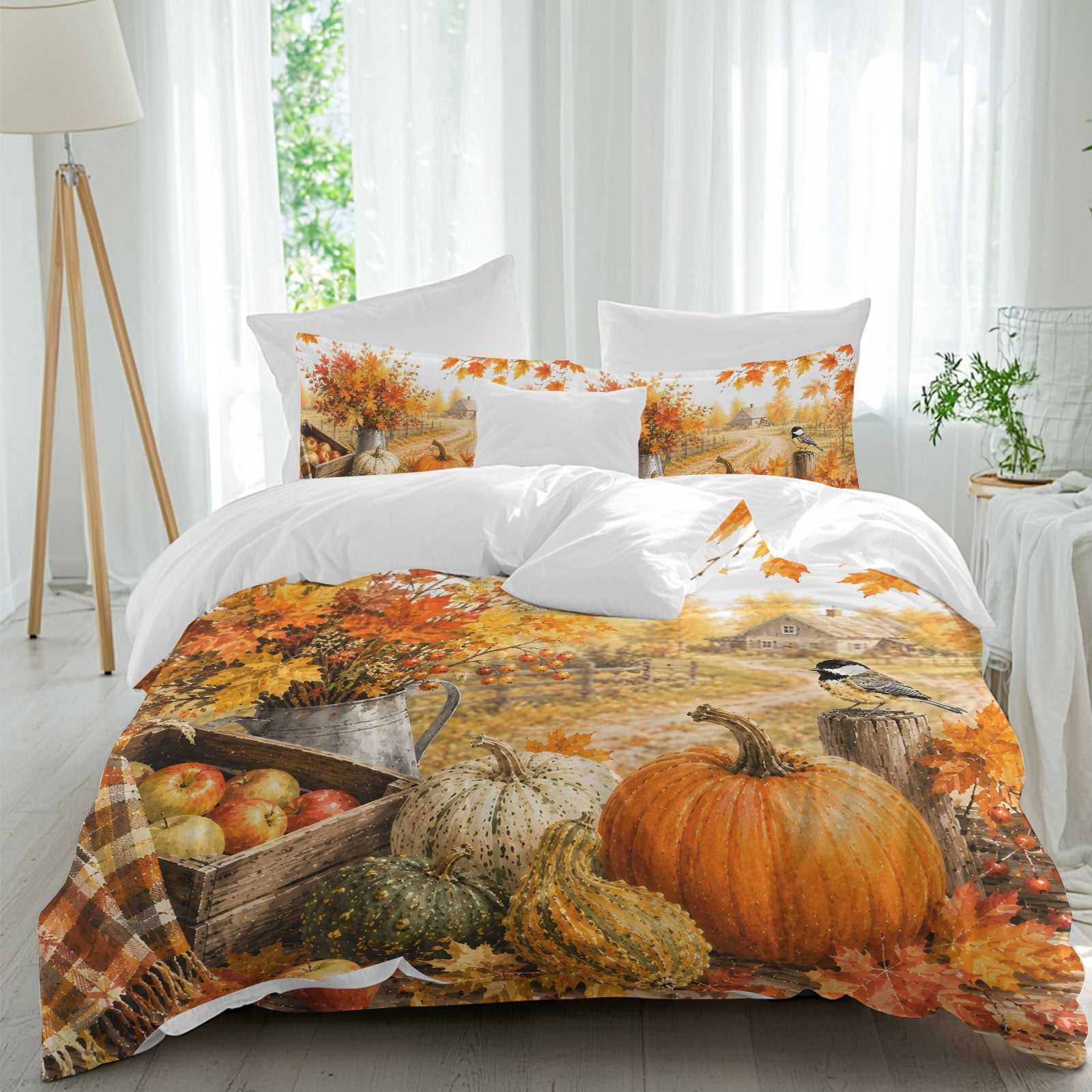 4 Piece Duvet Cover Set Full, Farm Pumpkin Thanksgiving Fall Maple ...
