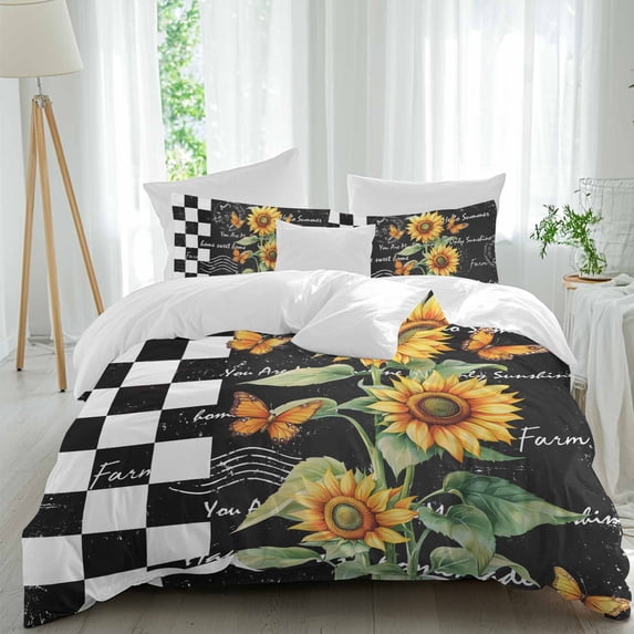 4 Piece Duvet Cover Set Full, Farm Sunflower Butterfly Green Plant Soft ...