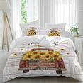4 Piece Duvet Cover Set Full, Farm Sunflower Red Truck Wood Soft ...