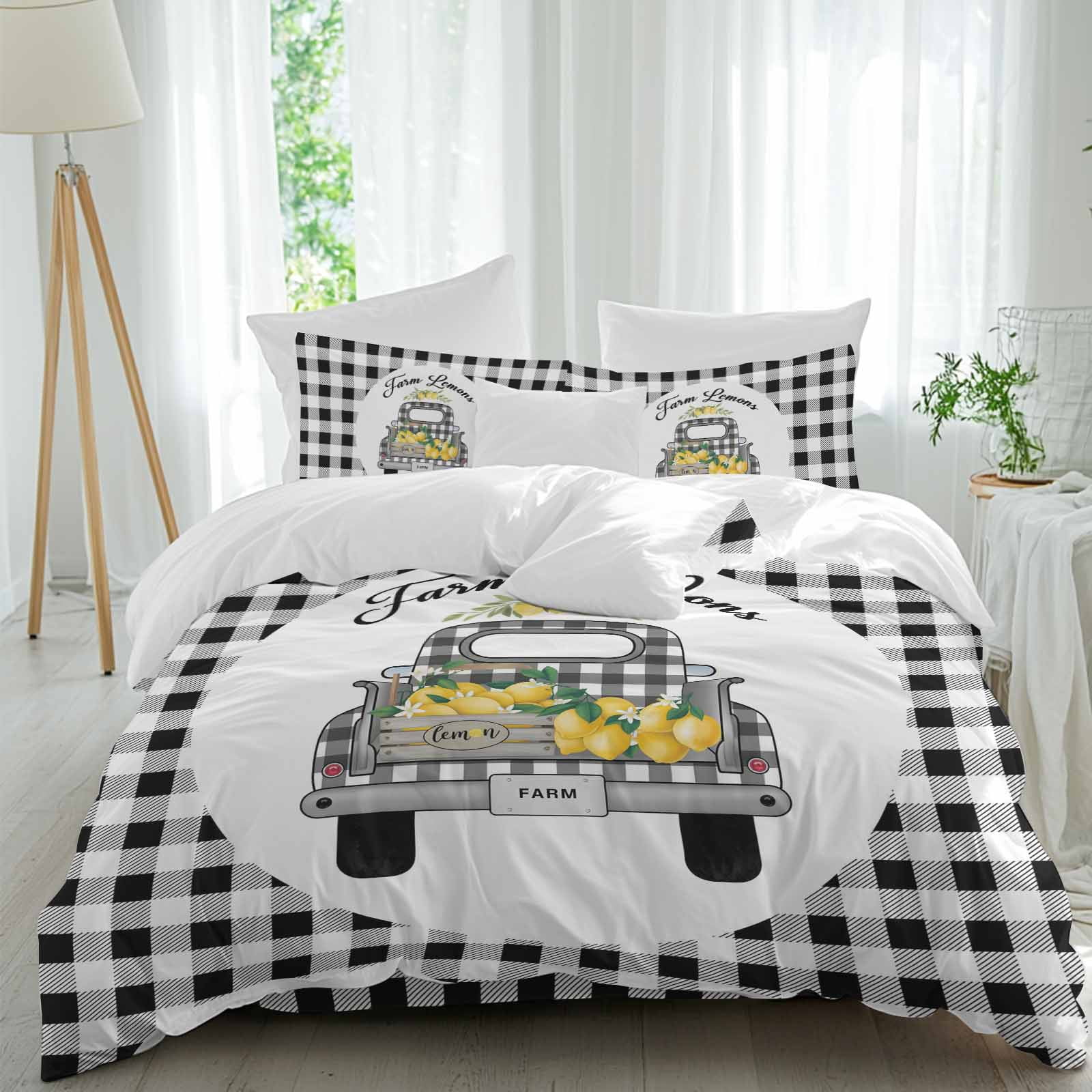 4 Piece Duvet Cover Set Full, Farm Truck Lemon Fruit Soft Breathable ...