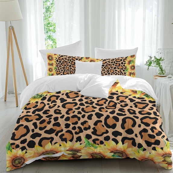 4 Piece Duvet Cover Set Full, Farm Watercolor Sunflowers Soft ...