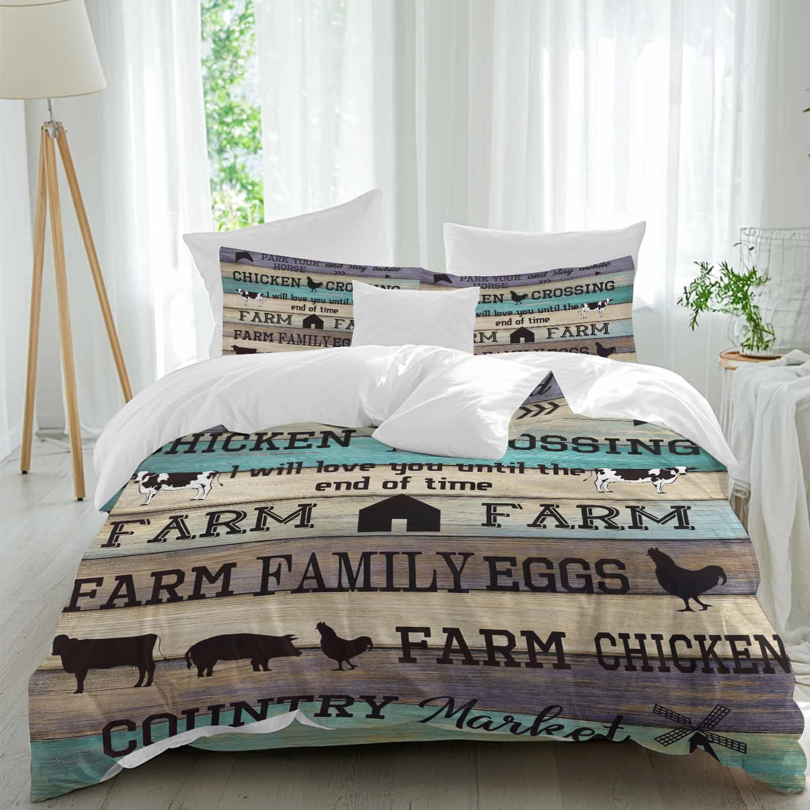 4 Piece Duvet Cover Set Full, Farmhouse Chicken Cow Pig Soft Breathable ...
