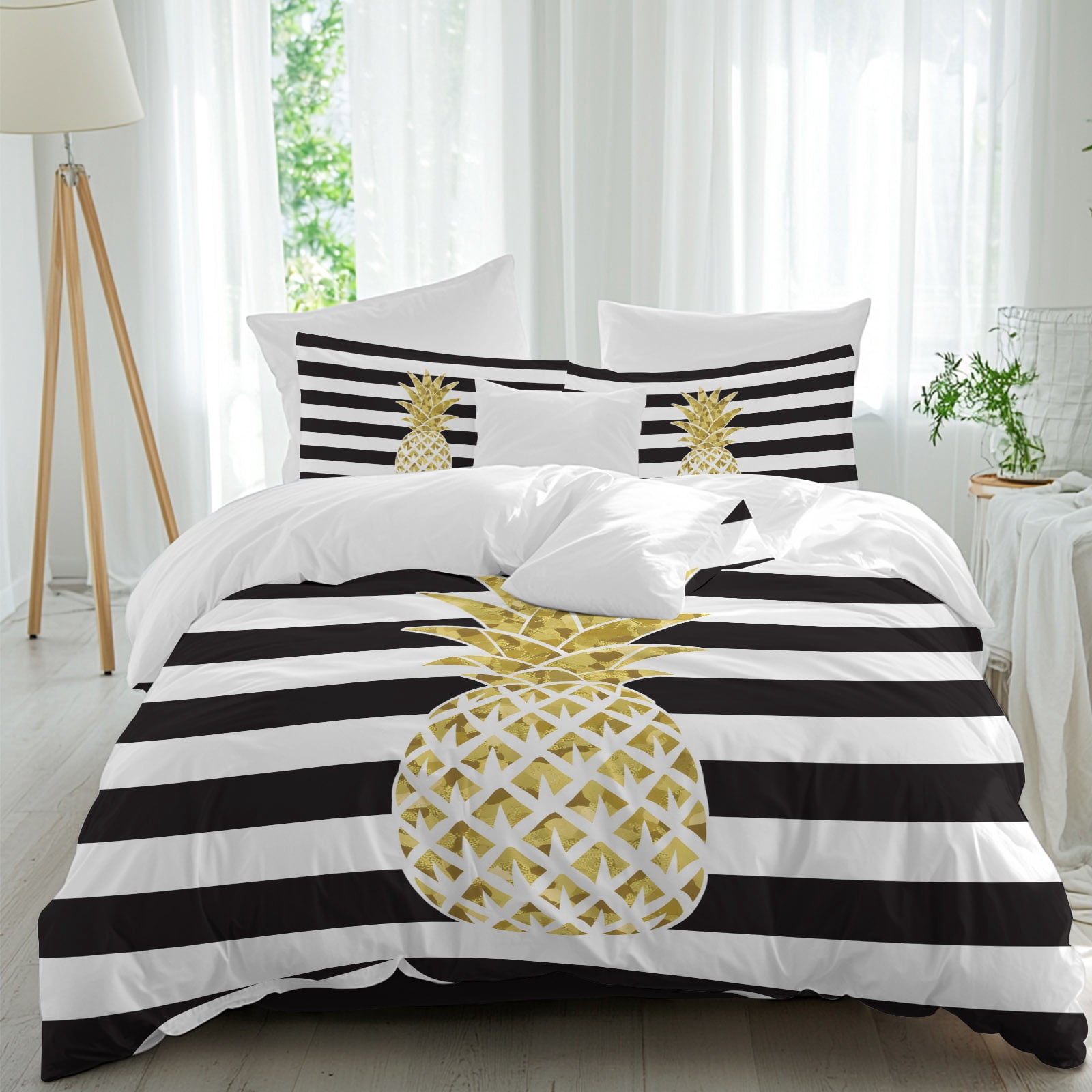 4 Piece Duvet Cover Set Full, Farmhouse Fruit Golden Pineapple Soft ...