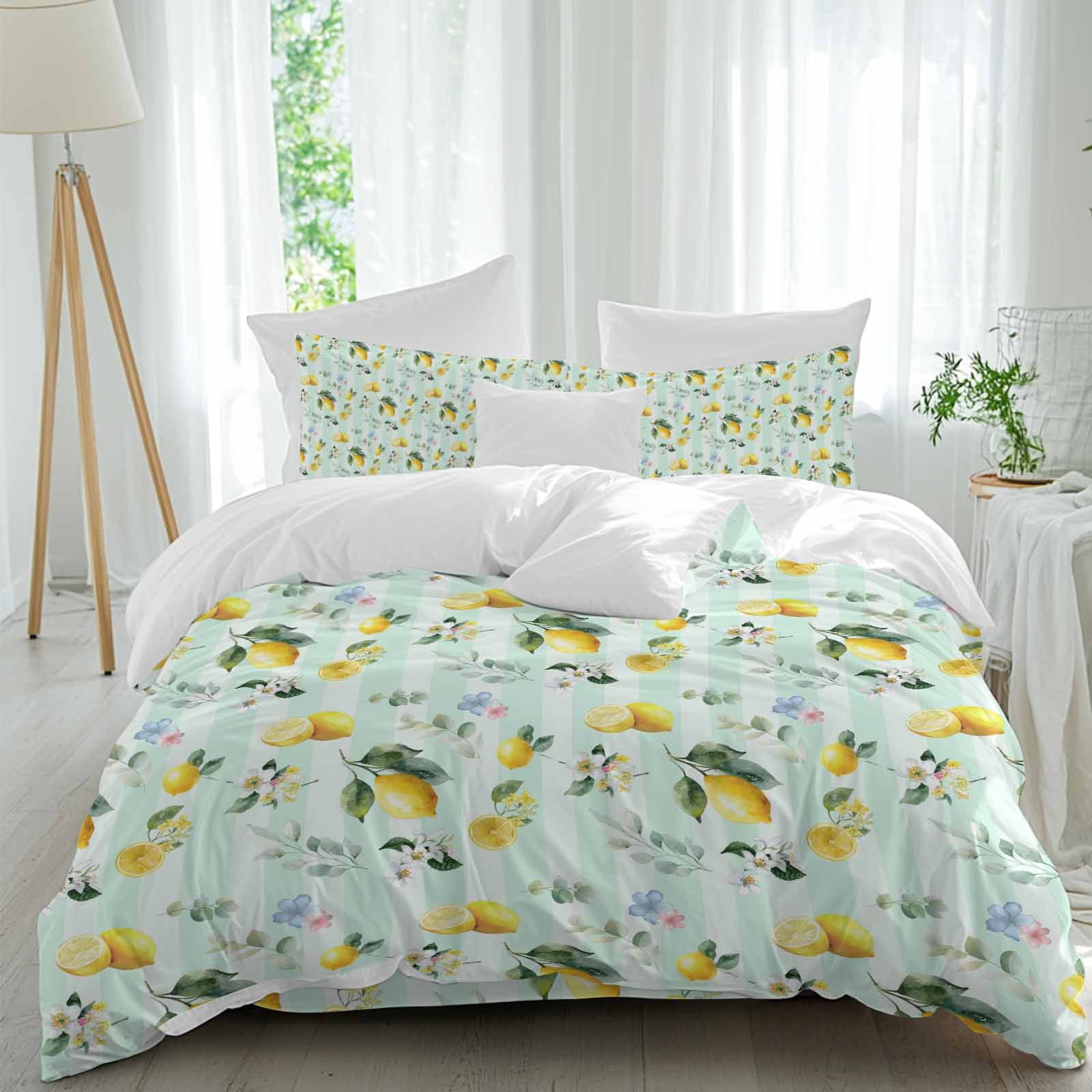 4 Piece Duvet Cover Set Full, Farmhouse Lemon Flower Leaf Soft ...