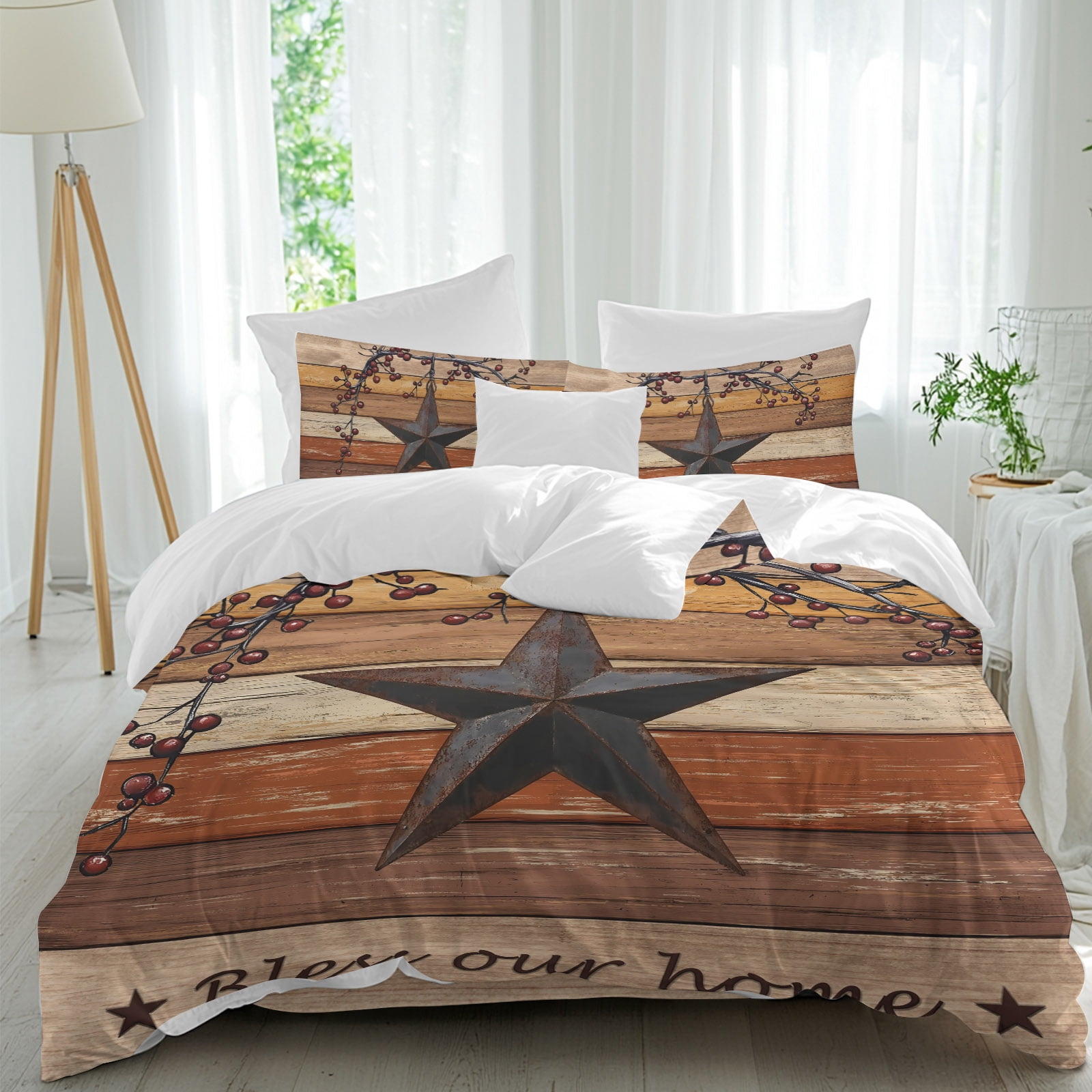 4 Piece Duvet Cover Set Full, Farmhouse Retro Western Star Soft ...