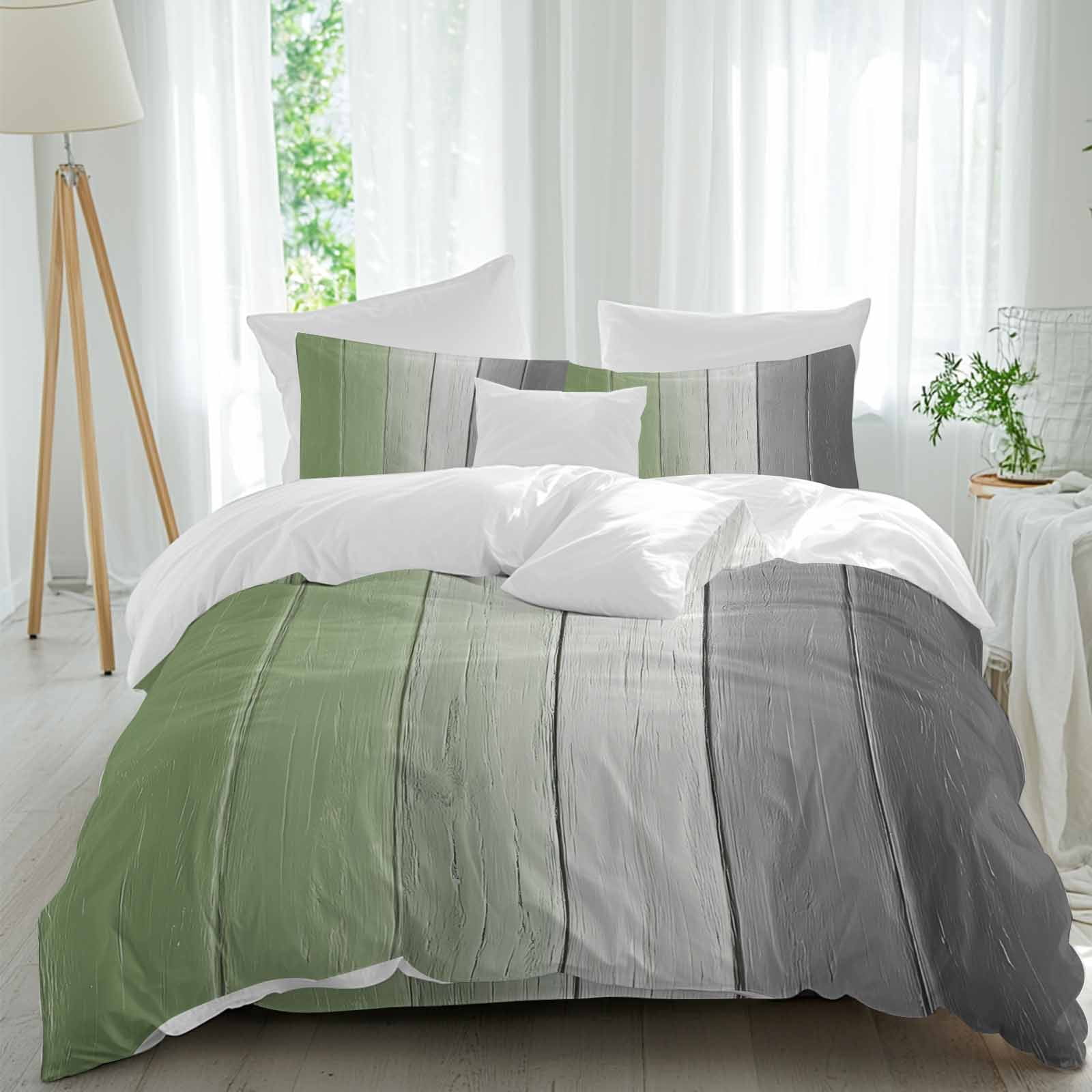 4 Piece Duvet Cover Set Full, Farmhouse Sage Green Wood Board Soft ...