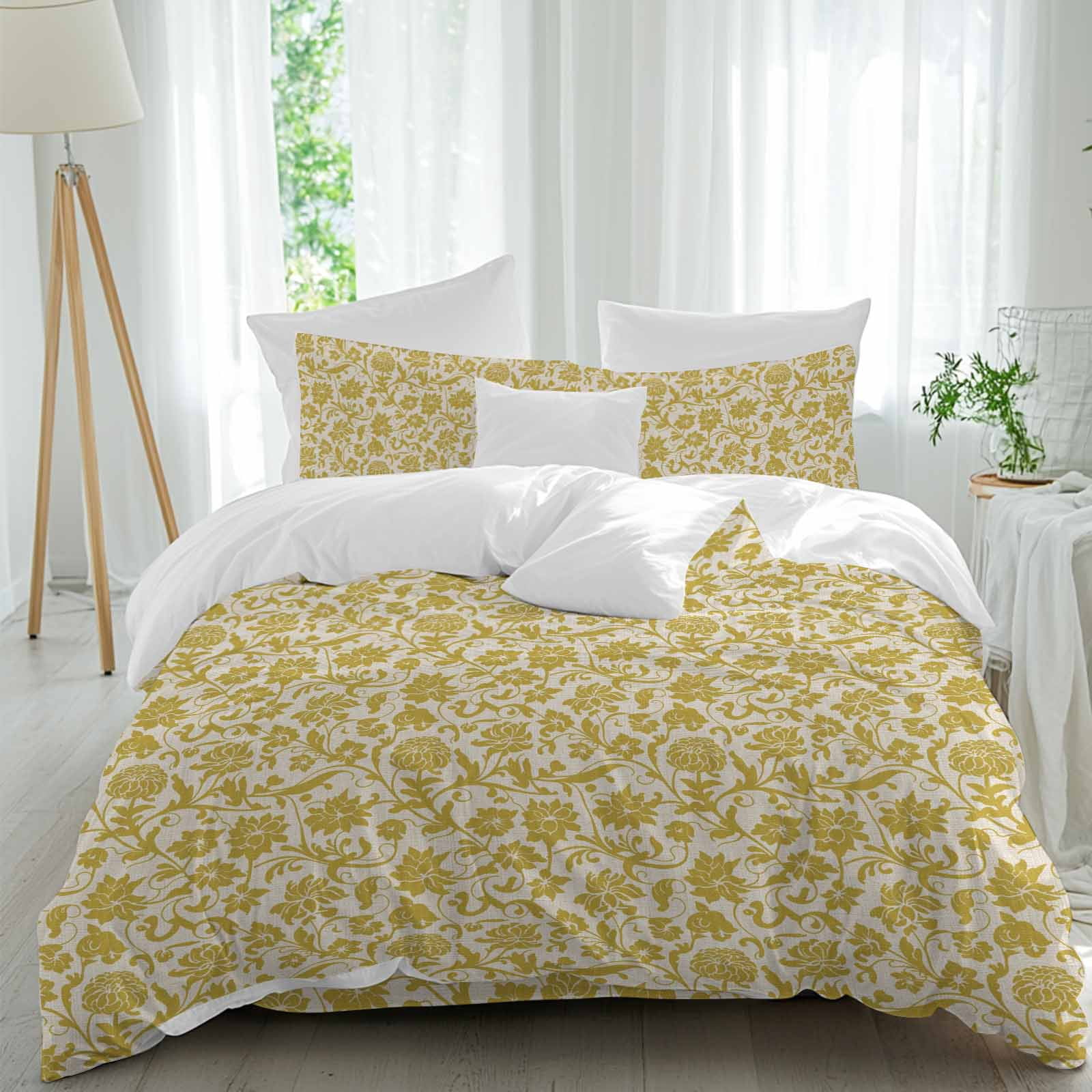4 Piece Duvet Cover Set Full, Farmhouse Yellow Wild Flower Soft ...