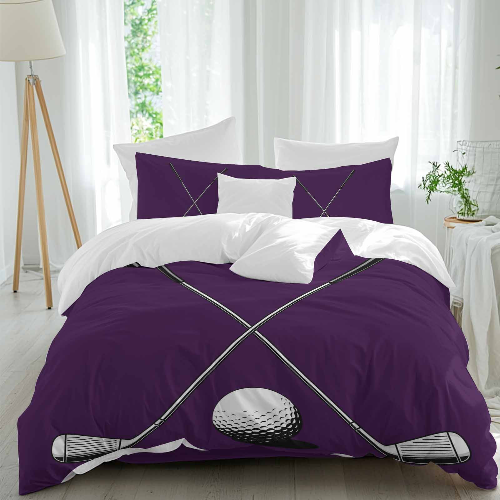 4 Piece Duvet Cover Set Full, Golf Ball Club on Purple Background Soft ...