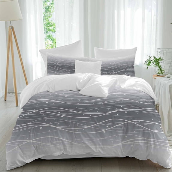 4 Piece Duvet Cover Set Full, Gradient Black White Waves Soft ...