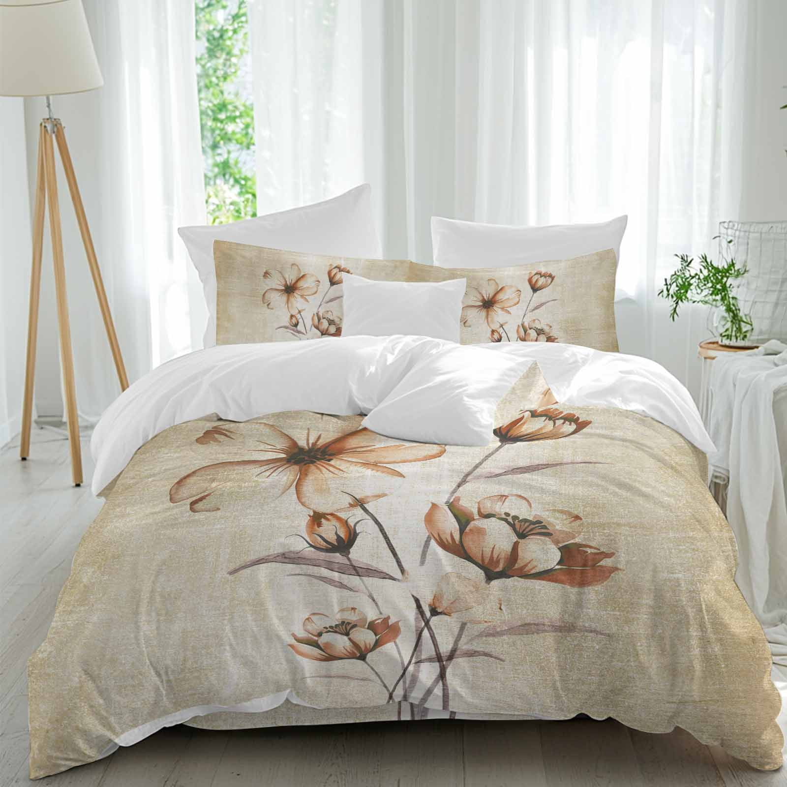 4 Piece Duvet Cover Set Full, Gradient Blossom Floral Artwork Soft ...