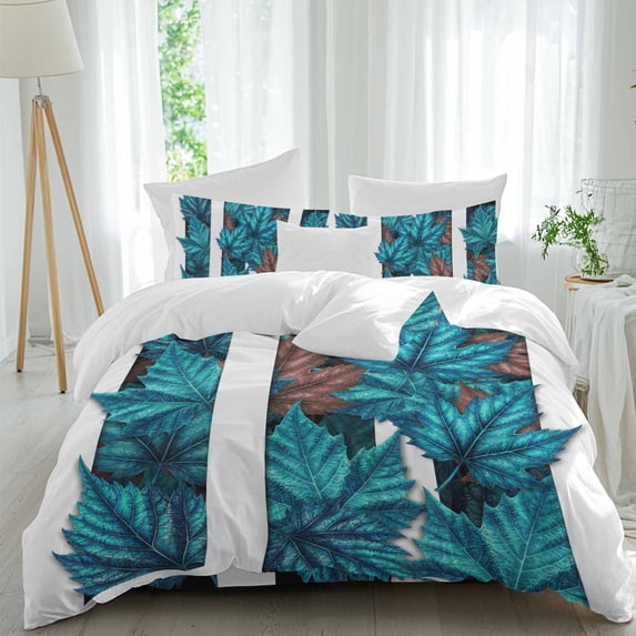 4 Piece Duvet Cover Set Full, Gradient Blue Maple Leaves Soft ...