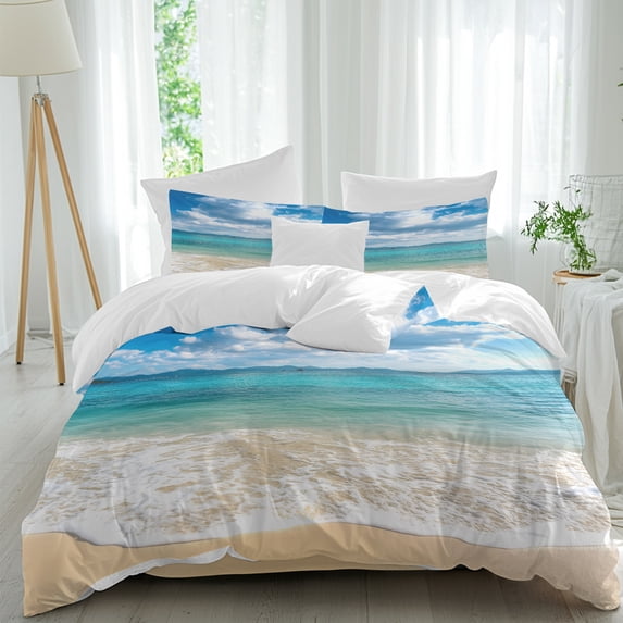 4 Piece Duvet Cover Set Full, Gradient Ocean Beach Wavy Soft Breathable ...