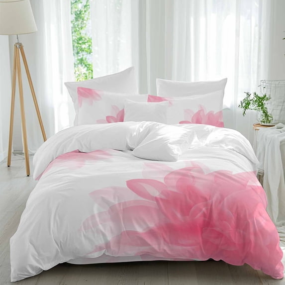 4 Piece Duvet Cover Set Full, Gradient Pink Flower Soft Breathable ...