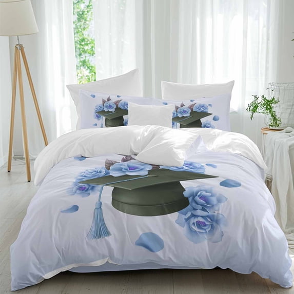 4 Piece Duvet Cover Set Full, Graduation Cap Flowers Roses Soft ...