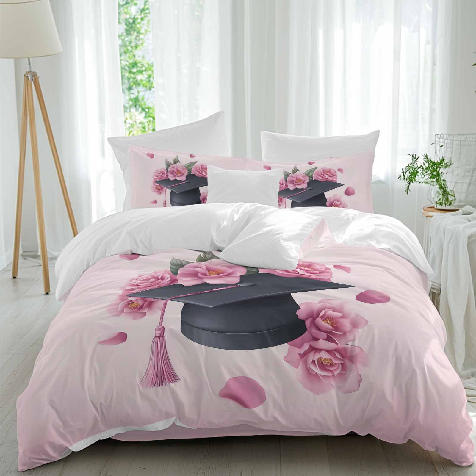 4 Piece Duvet Cover Set Full, Graduation Cap Flowers Roses Soft ...