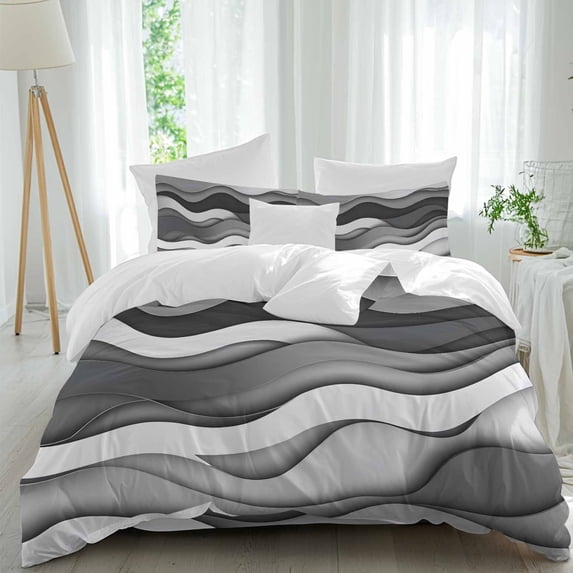 4 Piece Duvet Cover Set Full, Gray Gradient Abstract Geometric Soft ...