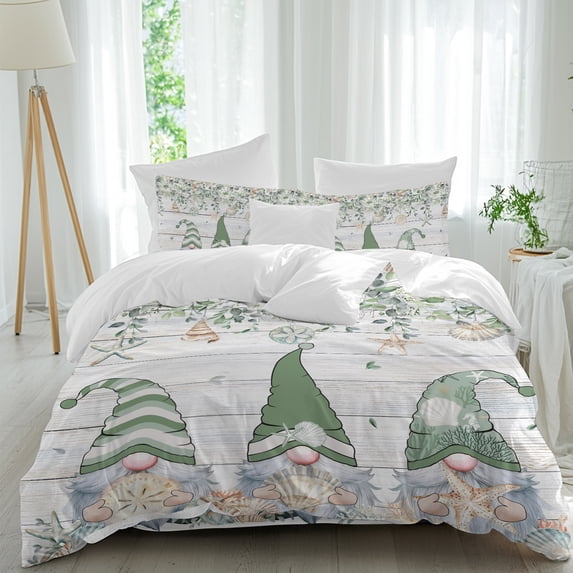 4 Piece Duvet Cover Set Full, Green Gnome Eucalyptus Leaves on Wood ...