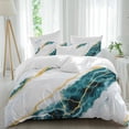 4 Piece Duvet Cover Set Full, Green Marble Pattern Soft Breathable ...