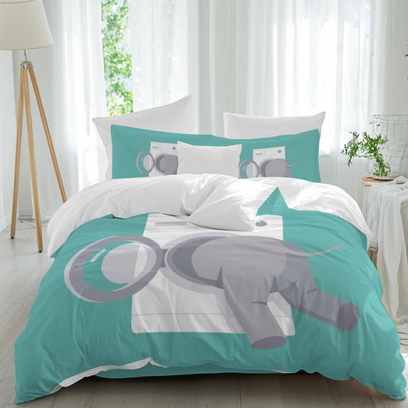 4 Piece Duvet Cover Set Full, Grey Elephant Abstract Animal Soft ...