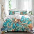 4 Piece Duvet Cover Set Full, Marine Life Octopus on Green Soft ...