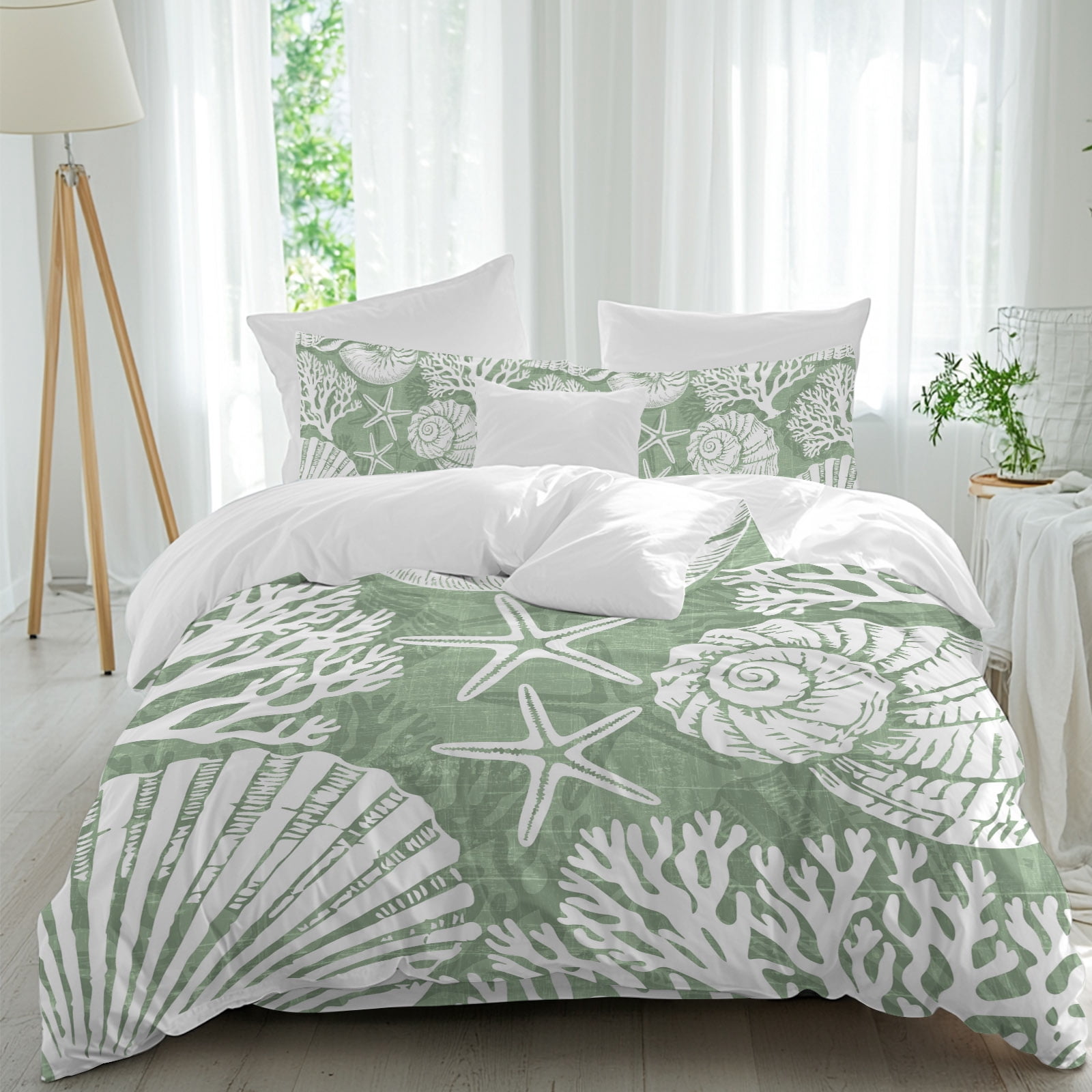 4 Piece Duvet Cover Set Full, Marine Life Starfish Corals Conch Soft ...