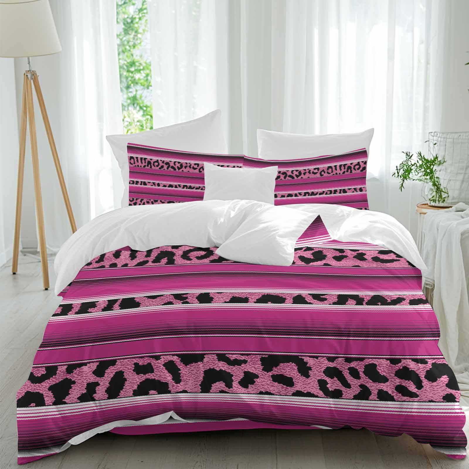 4 Piece Duvet Cover Set Full, Mexican Rose Red Stripes Animal Print ...