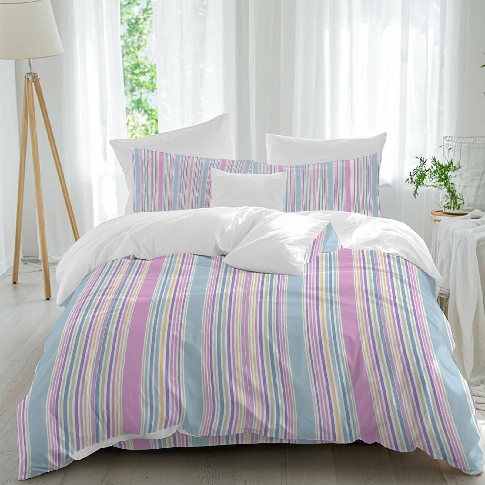 4 Piece Duvet Cover Set Full, Minimalist Vertical Stripe Colorful Art ...