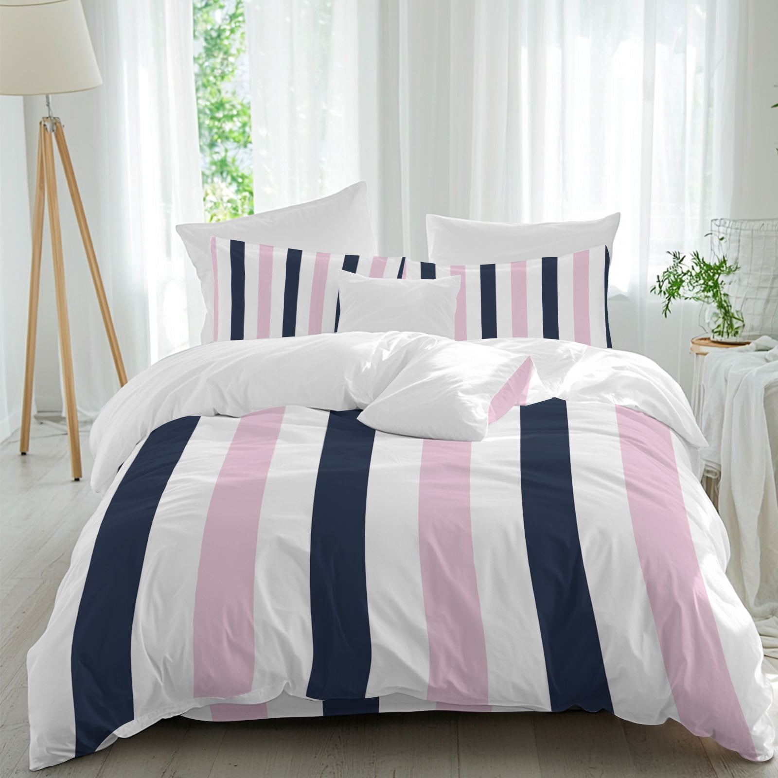 4 Piece Duvet Cover Set Full, Modern Simple Contrasting Stripes Soft ...