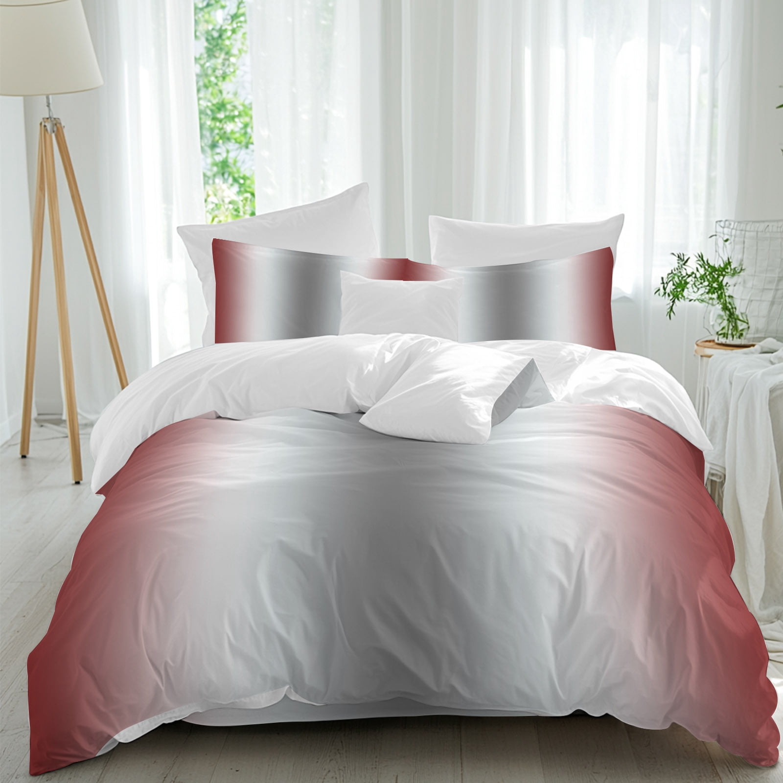 4 Piece Duvet Cover Set Full, Modern White Red Grey Gradient Soft ...