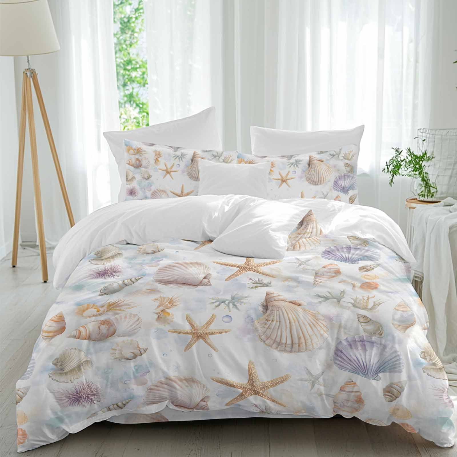 4 Piece Duvet Cover Set Full, Nautical Vintage Sea Creatures Soft ...