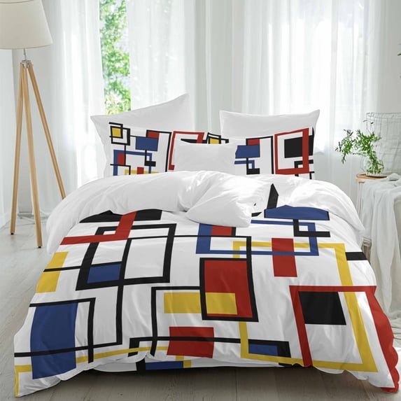 4 Piece Duvet Cover Set Full, Nordic Retro Geometric Art Soft ...