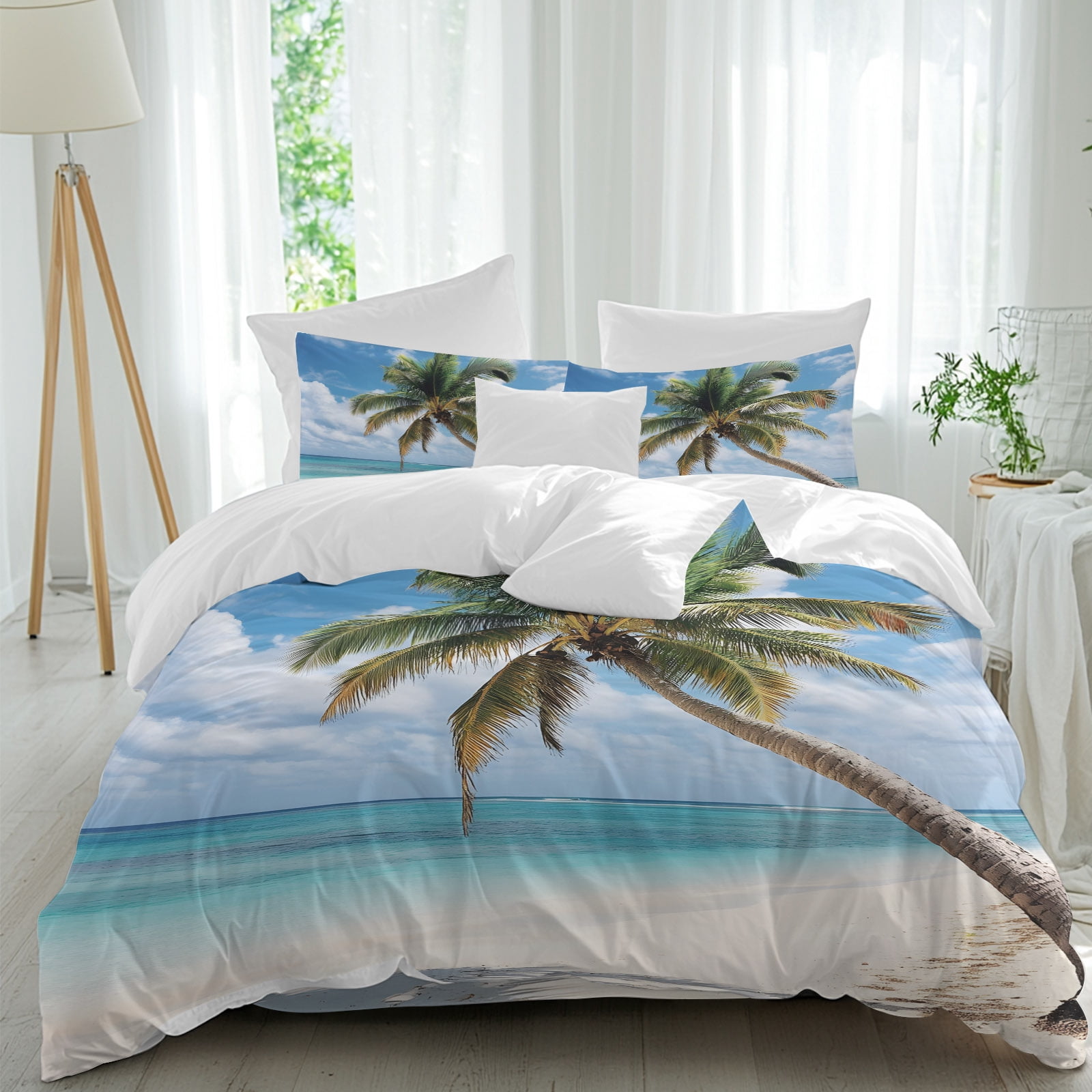 4 Piece Duvet Cover Set Full, Ocean Beach Coconut Tree Soft Breathable ...
