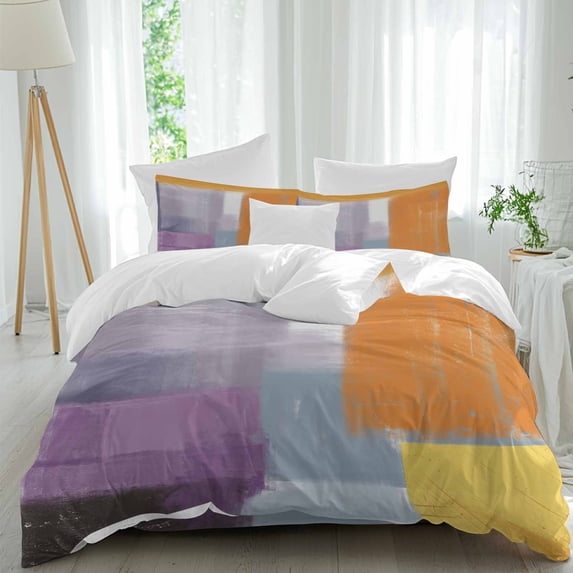 4 Piece Duvet Cover Set Full, Orange Oil Painting Gradient Abstract ...