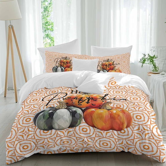 4 Piece Duvet Cover Set Full, Orange Pumpkin Fall Thanksgiving Abstract ...